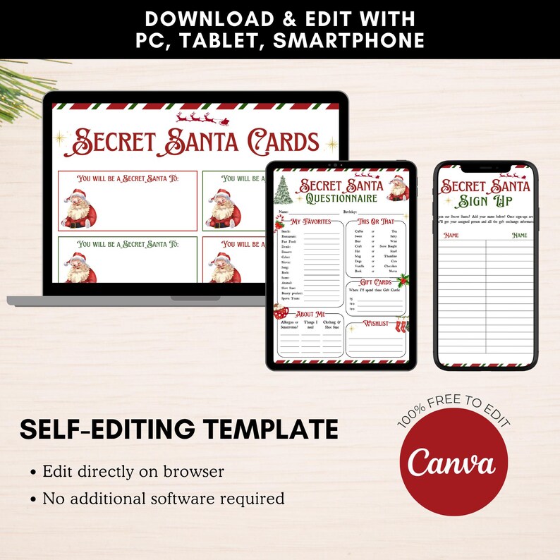 Secret Santa Questionnaire Editable for Coworkers,secret Santa Survey ...