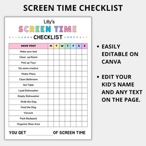 Editable Screen Time Checklist Screen Time Rulesscreen Time - Etsy