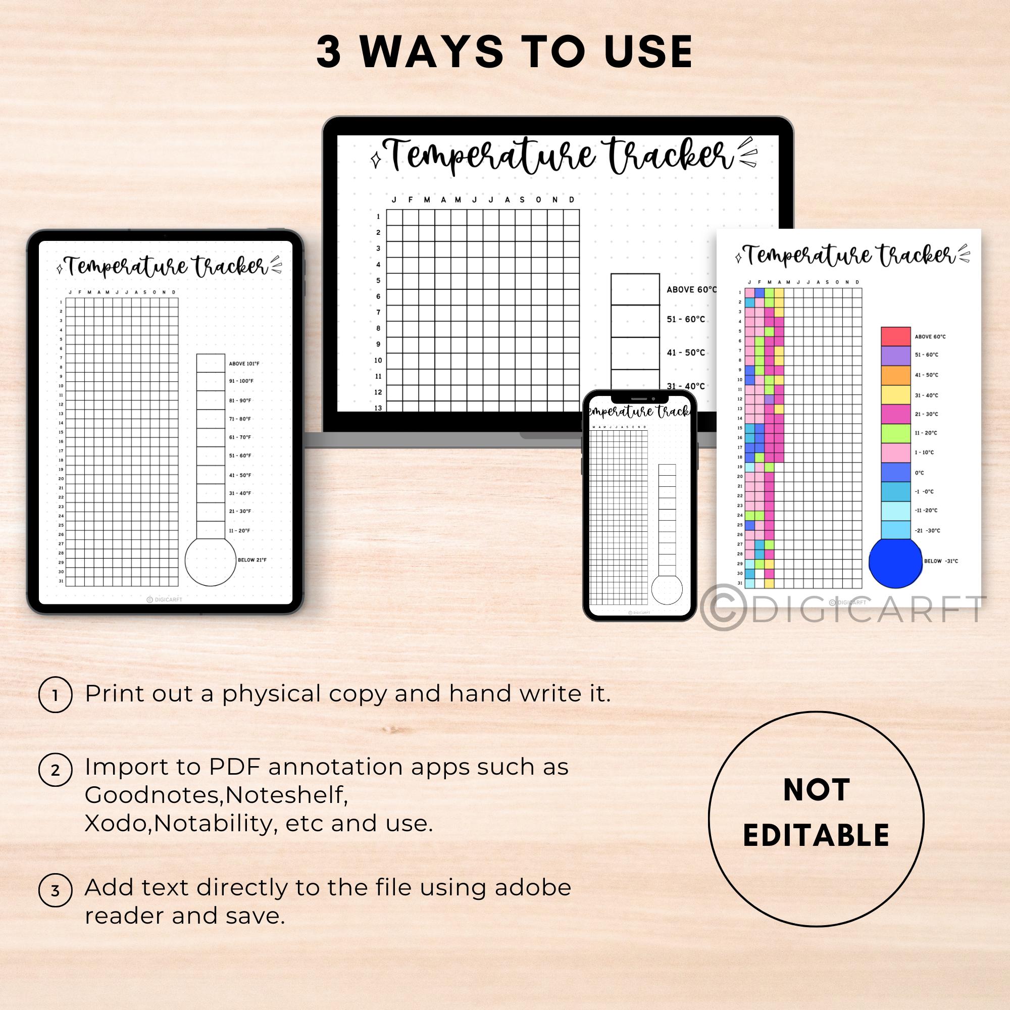 Temperature Tracker Journal,temperature Log Fahrenheit Celsius,yearly ...