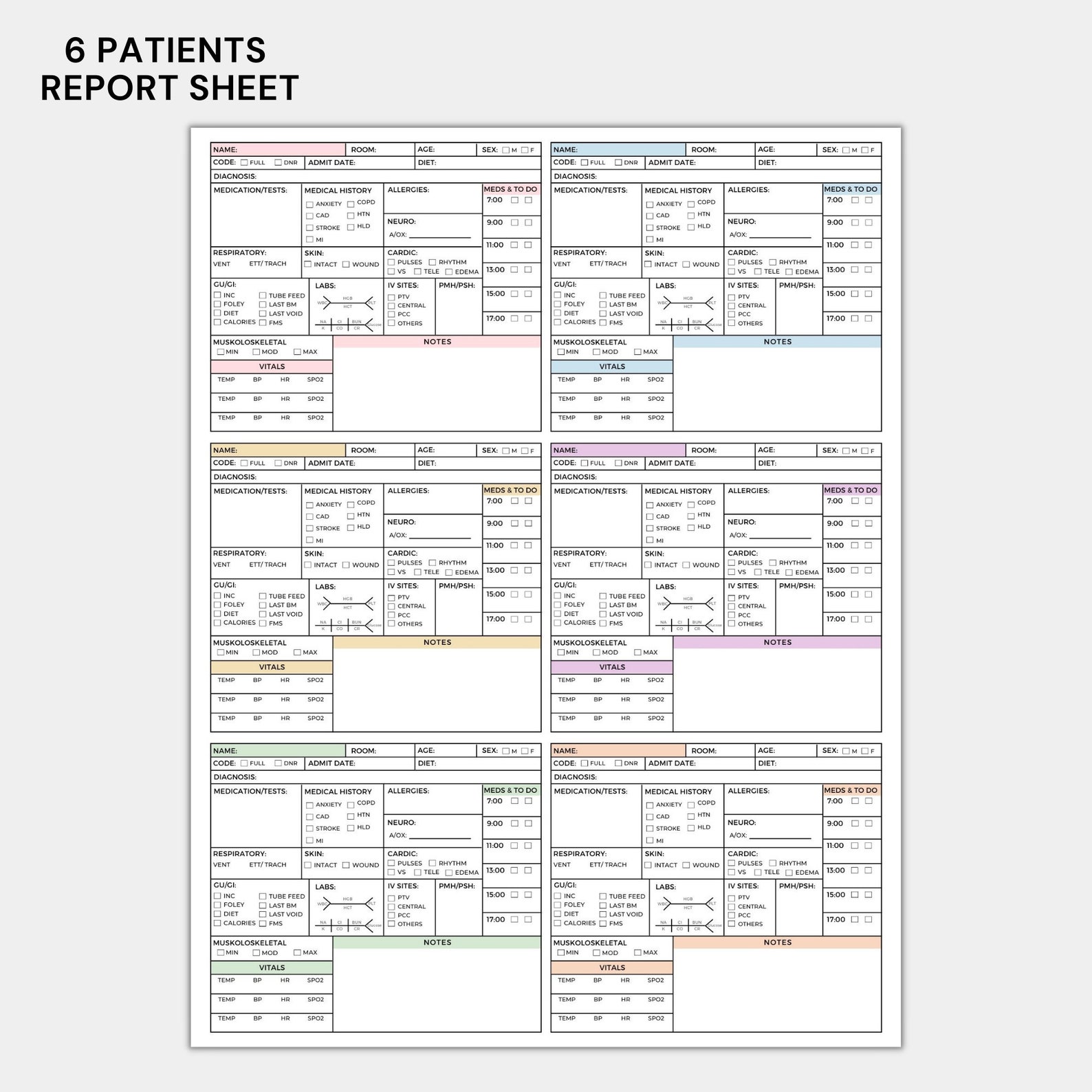 Nursing Report Sheet Multiple Patientsnurse Report Bundle - Etsy