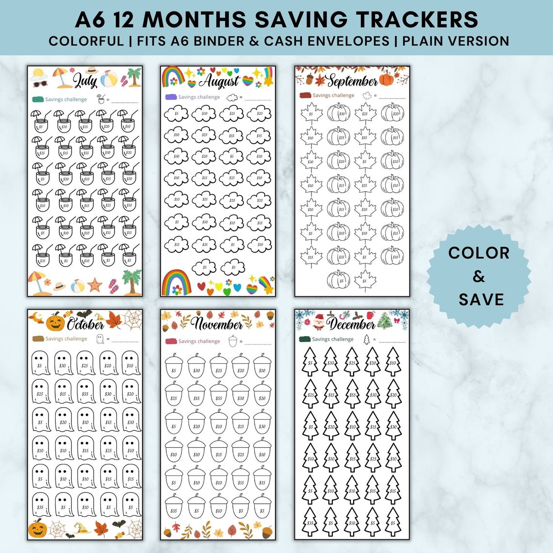 12 Month Savings Challenge Trackersa6 Savings Challenge - Etsy