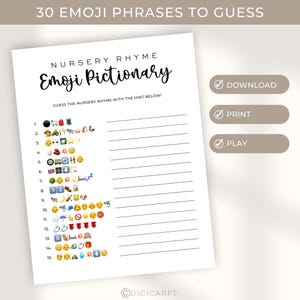 Nursery Rhyme Emoji Pictionary Game Printable,baby Shower Game ...