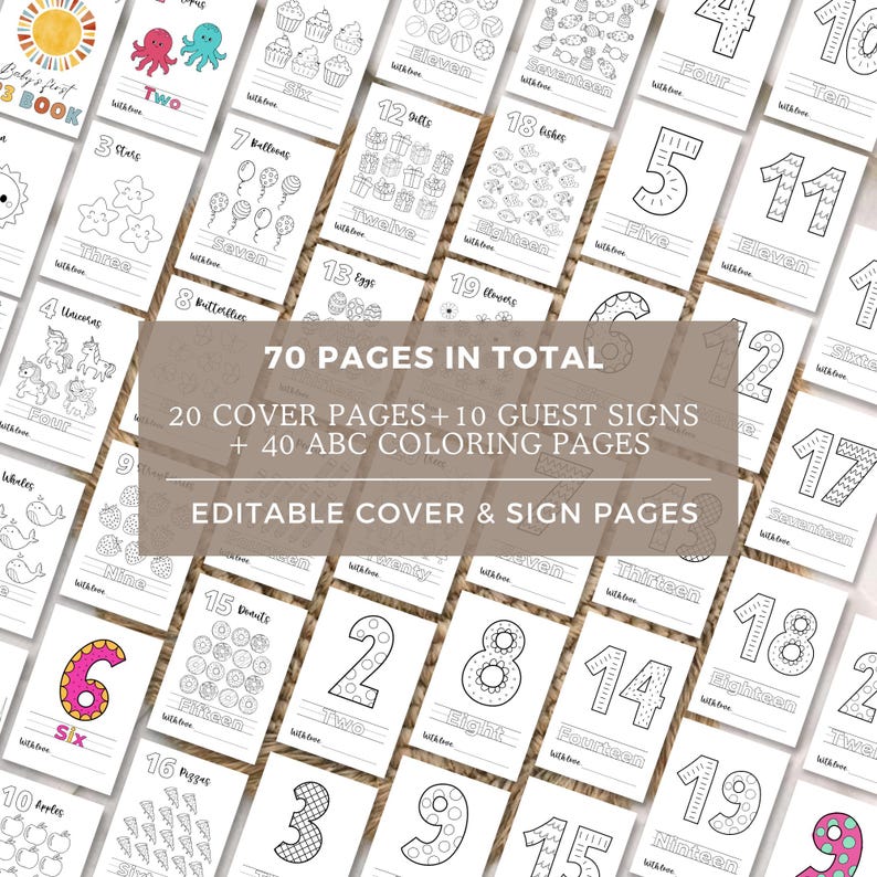123 Baby Shower Coloring Guest Book Printable,babys First 123 Book,baby ...