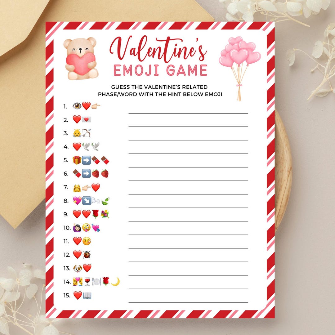 Valentines Game Printable,valentine Emoji Pictionary Game,romantic Game ...