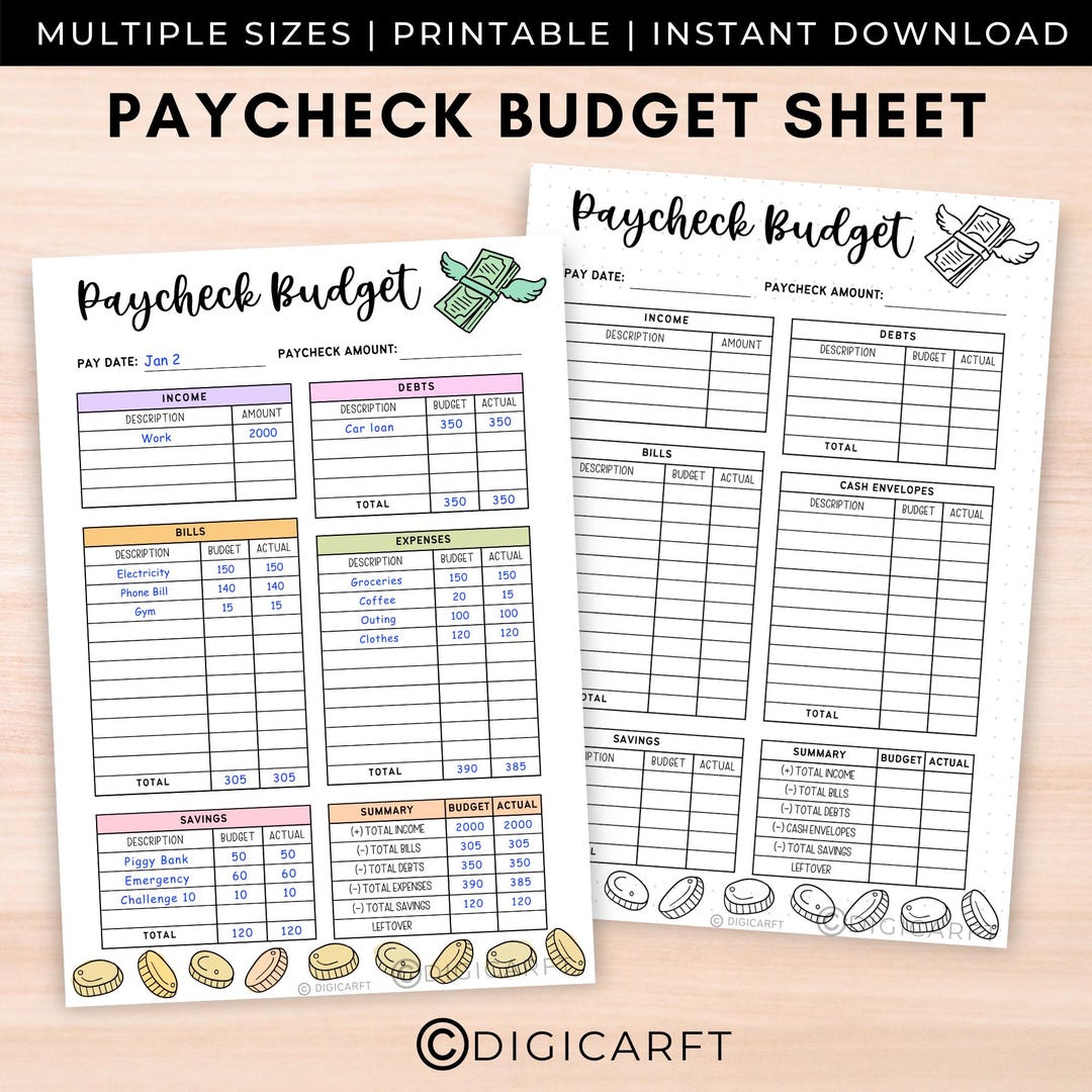 Paycheck Budget Template Printable,budget by Paycheck Planner Digital ...