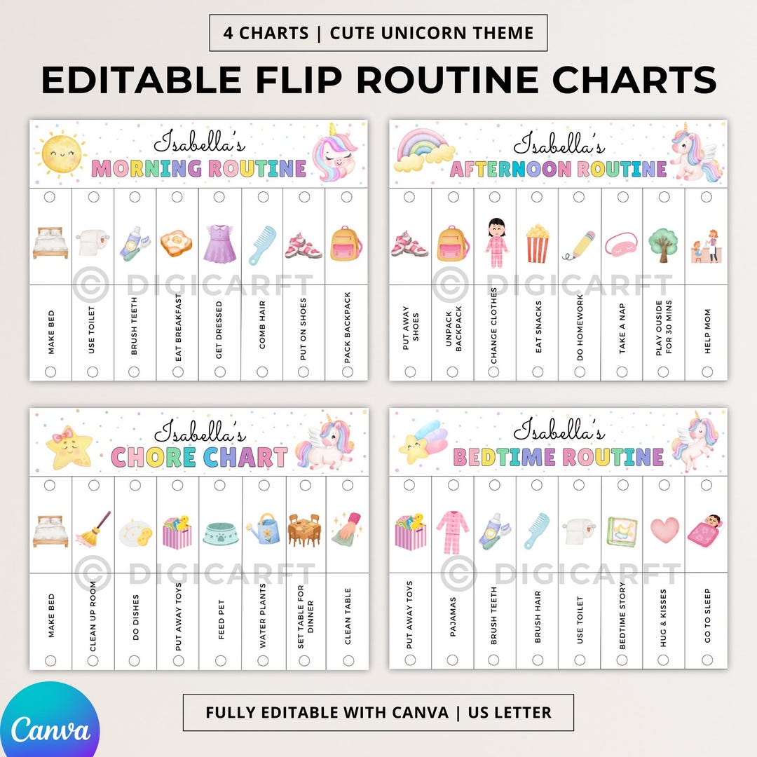 Routine Flip Chart Editable for Kids,morning Routine,cute Chore Chart ...