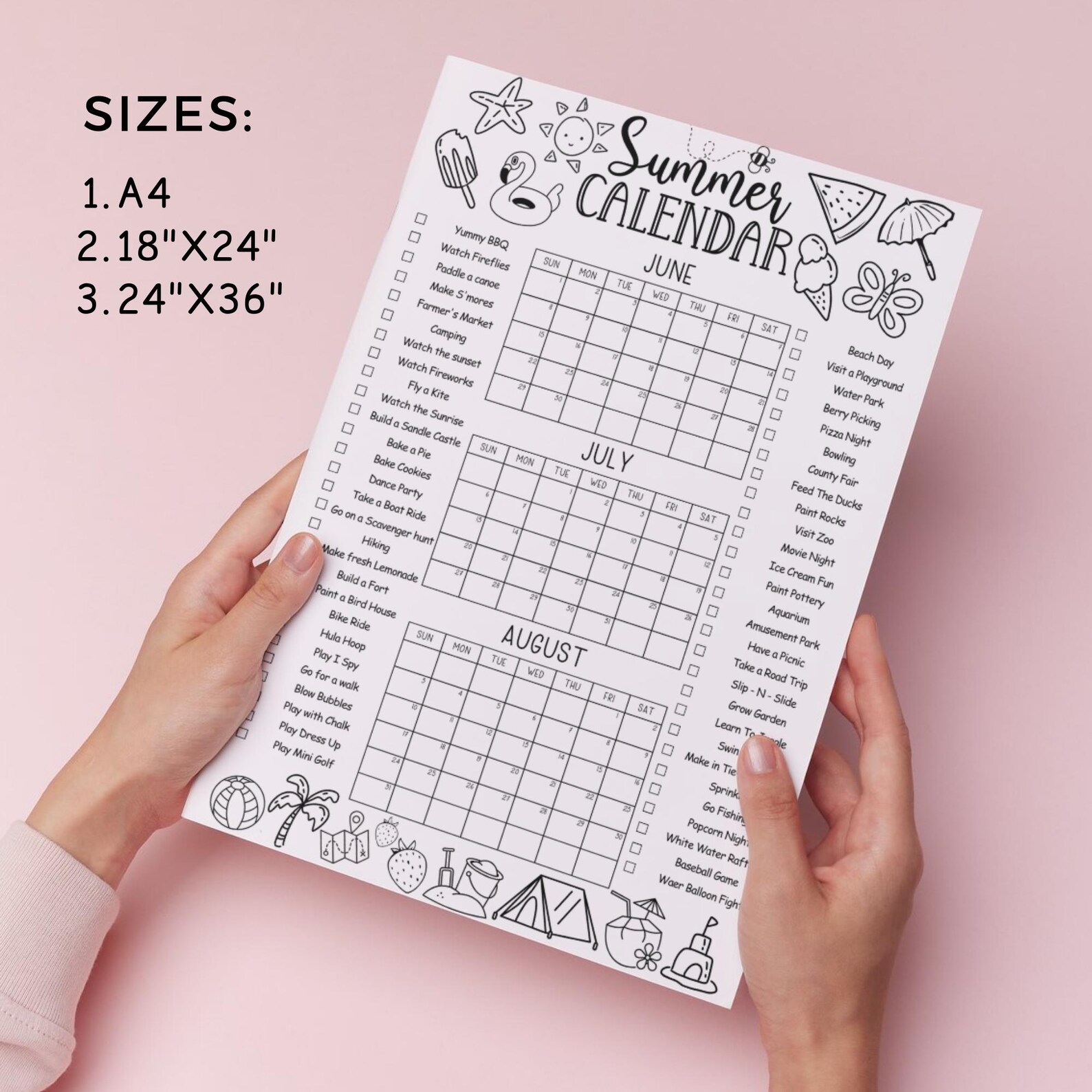 Summer Calendar 2025 Printable,summer Activities Calendar, Bucket List ...