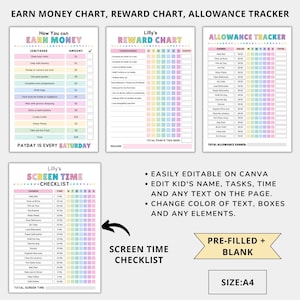 Editable Kids Chore Chart Bundle,kids Daily Checklist Canva,editable ...