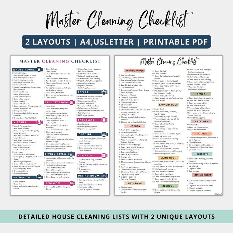 Master Cleaning Checklist Printabledeep House Cleaning - Etsy