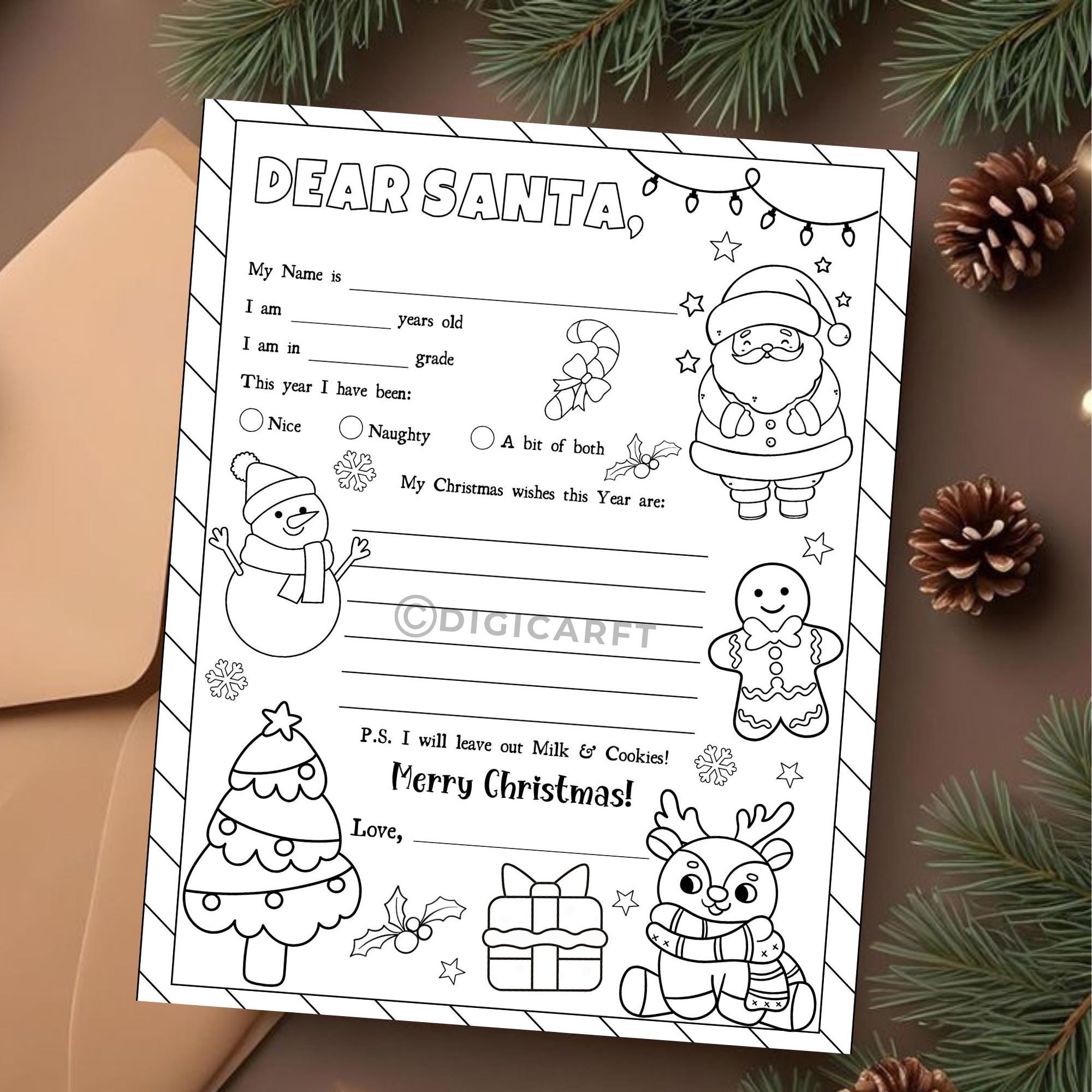 Letter to Santa Printable Coloring Page,printable Santa Wishlist ...