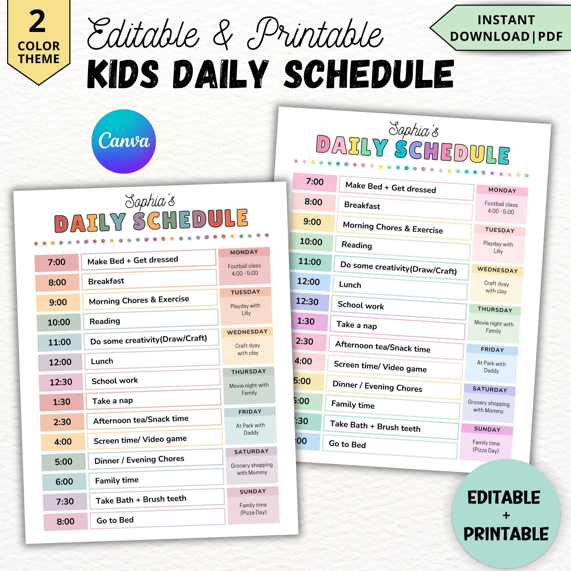 Editable Kids Daily Schedule Template,summer Daily Checklist for Kids ...