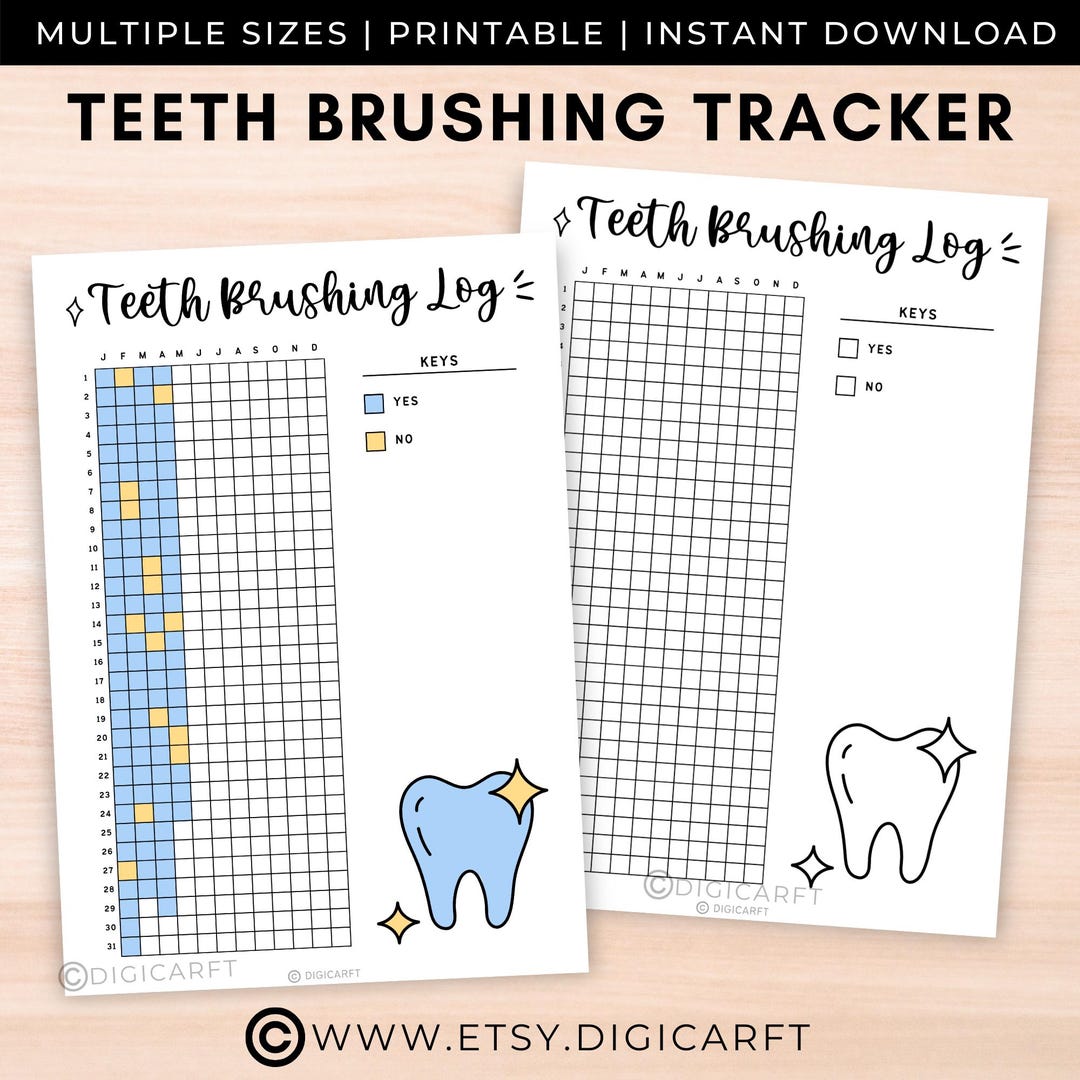 Teeth Brush Tracker Adult Journal Printable,hygiene Teeth Brushing Log ...
