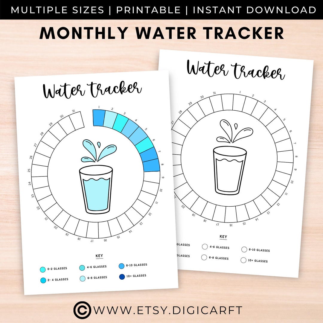 Monthly Water Tracker Printable,a5 Bullett Journal Page,wheel Habit Tracker Digital,daily ...