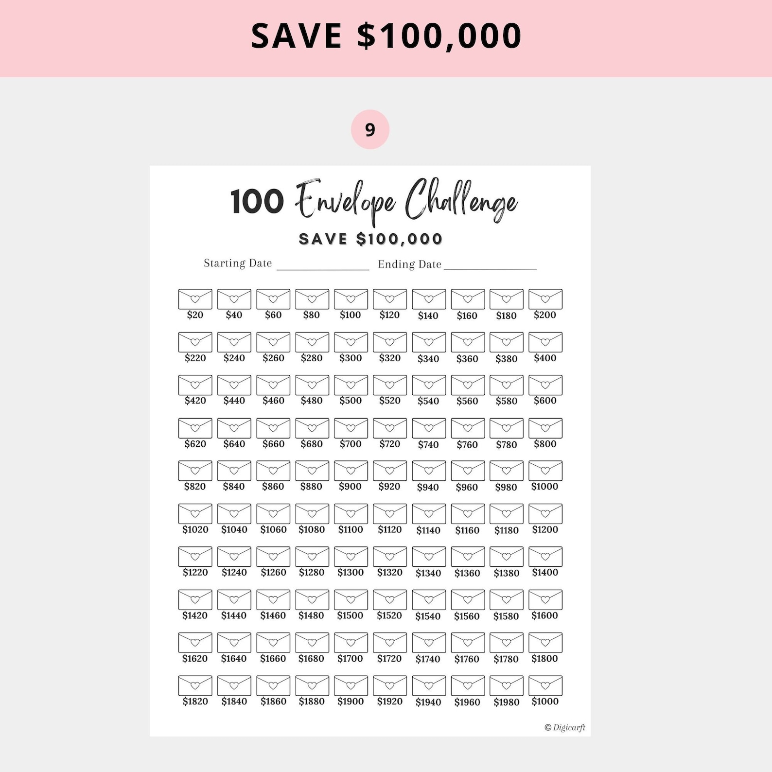 100 Envelope Challenge Kit,100 Envelope Challenge 50000,100 Envelope ...