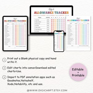 Editable Allowance Tracker for Kids,printable Allowance Chore Chart ...