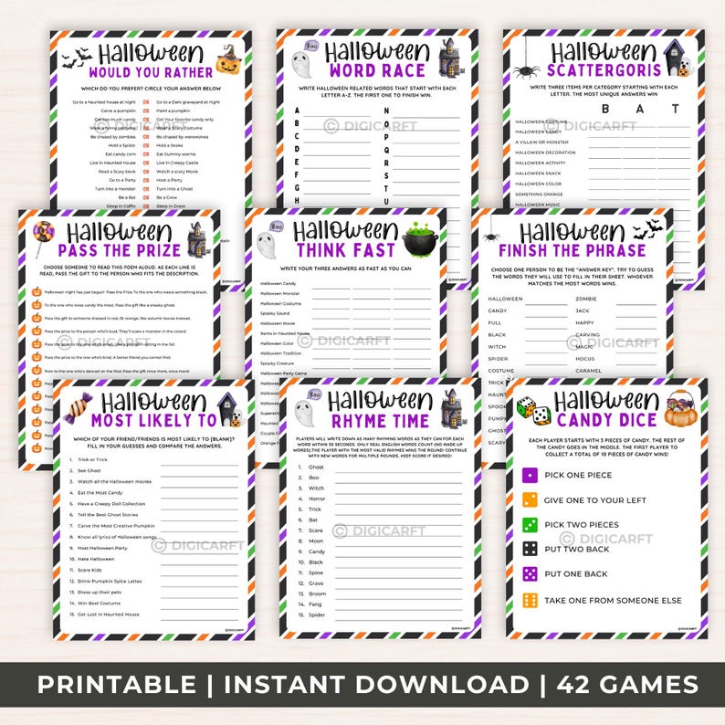 Halloween Games for Kids Adults Digital Download,printable Halloween ...