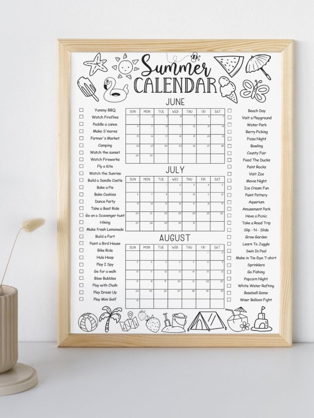 Summer Calendar 2025 Printable,summer Activities Calendar, Bucket List ...