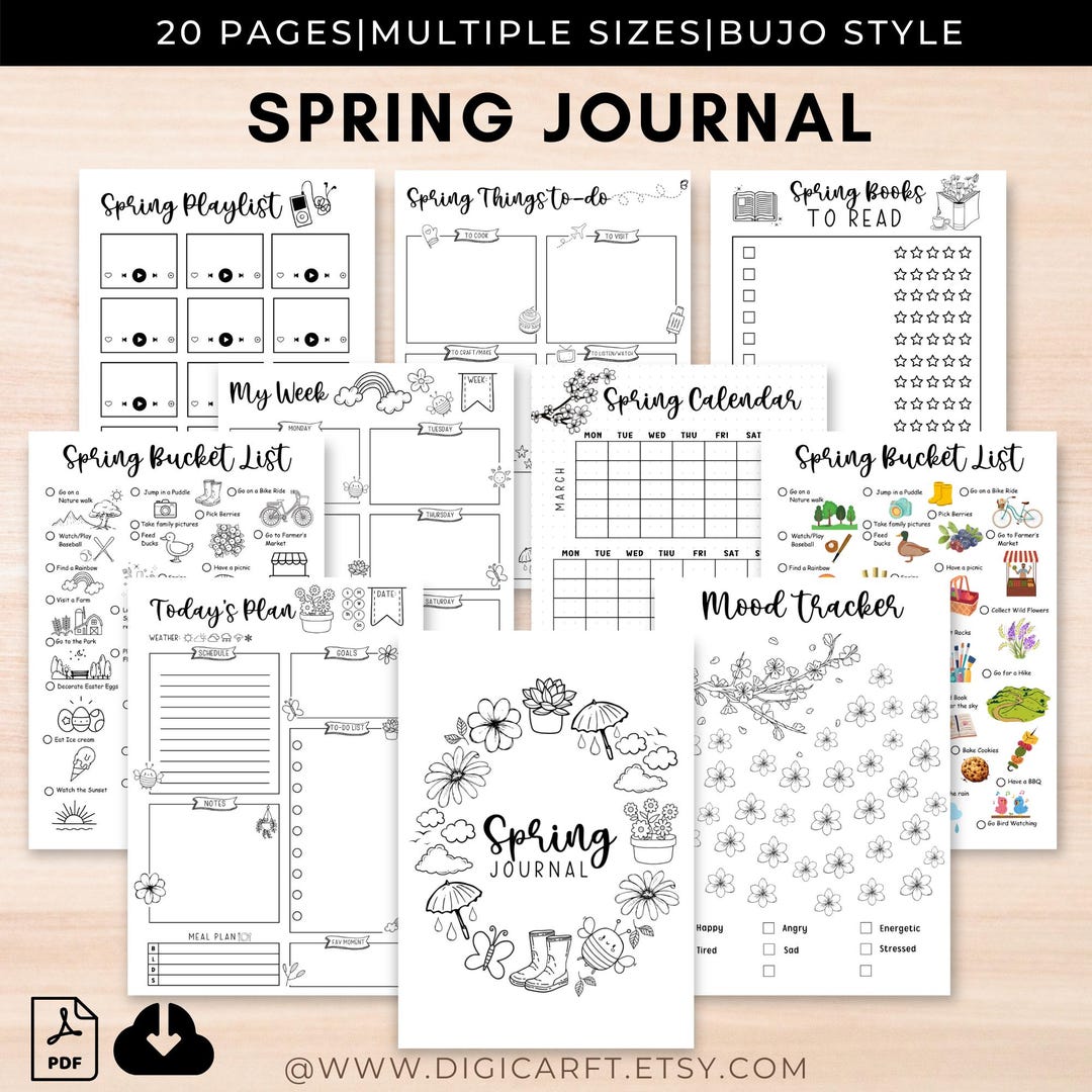 Spring Journal Kit Printable,printable Spring Bucket List,bujo Spring ...