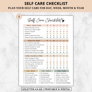 Self Care Checklist Bundle Printable,daily ,editable Self-care Planner ...