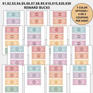 Editable Kids Reward Bucks and Chart Editable,reward Coupons for Kids ...