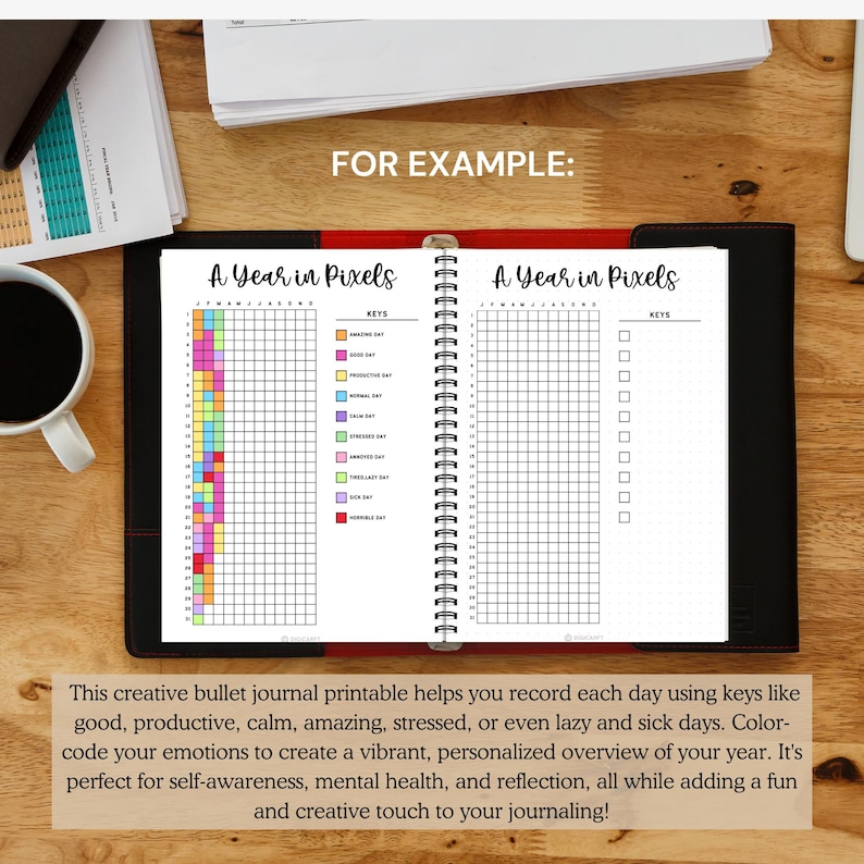 A Year in Pixels Journal Printable,yearly Tracker Digital Download,year ...