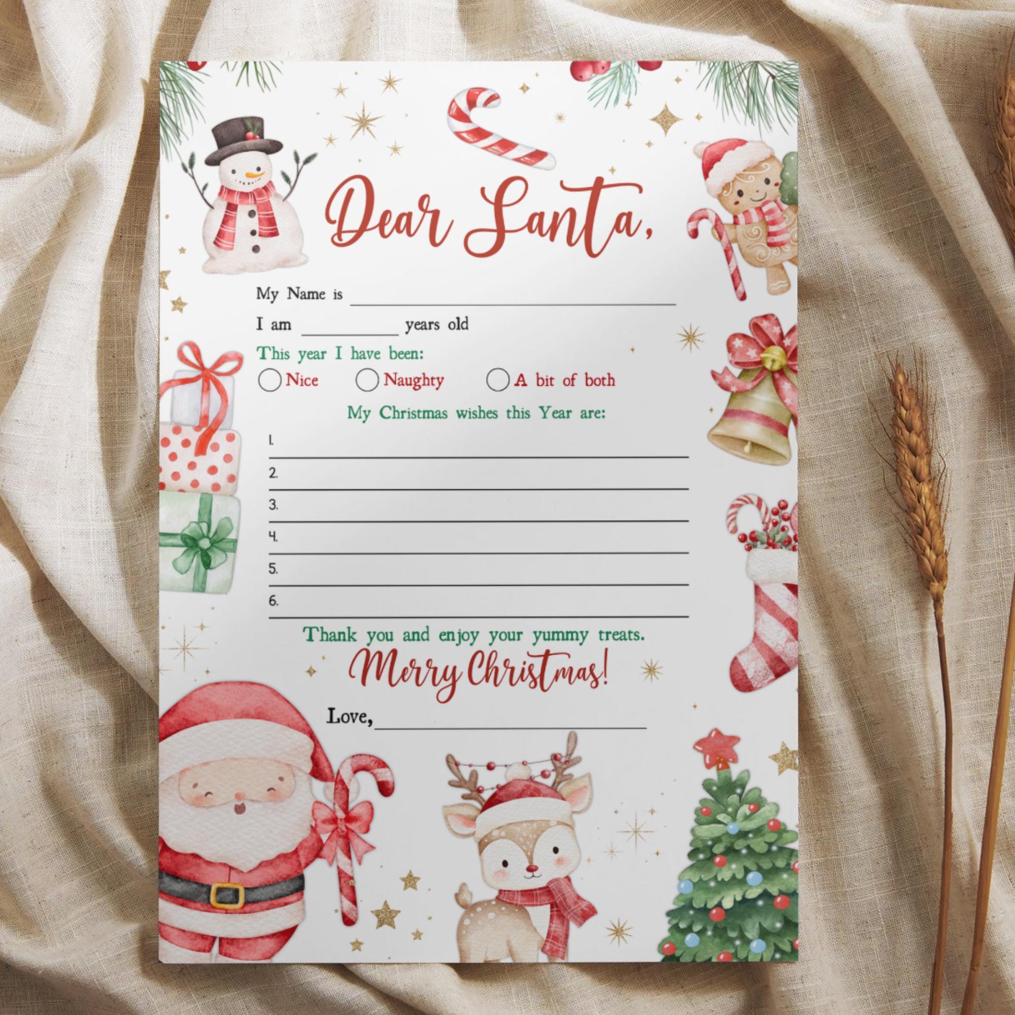 Letter to Santa Printable,santa Wishlist Pdf,christmas Letter to Santa ...