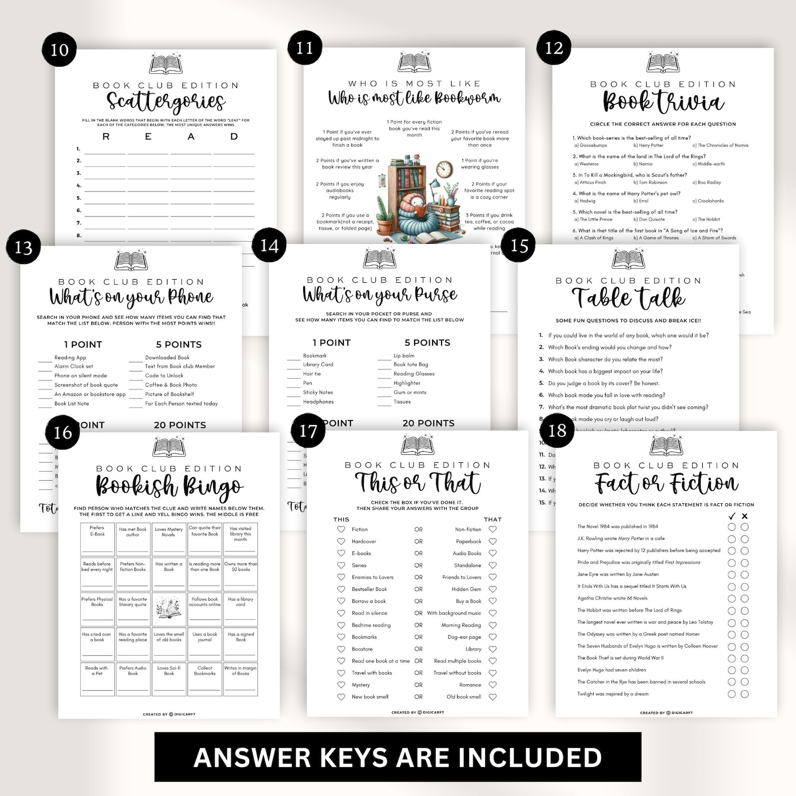 Book Club Games Bundle: 40 Printable Activities, Discussion Starters ...