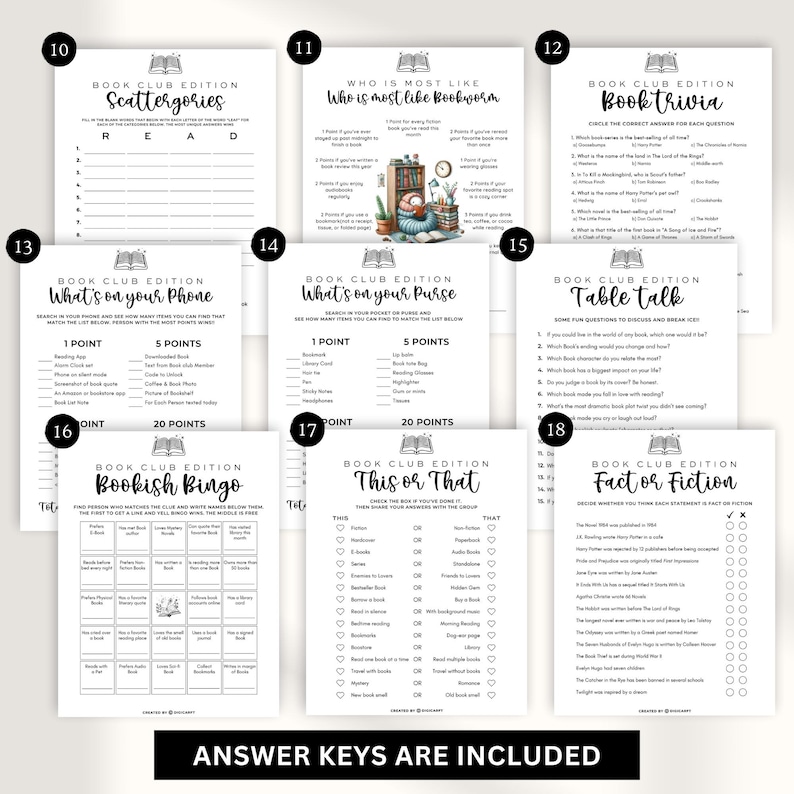 Book Club Games Bundle: 40 Printable Activities, Discussion Starters ...