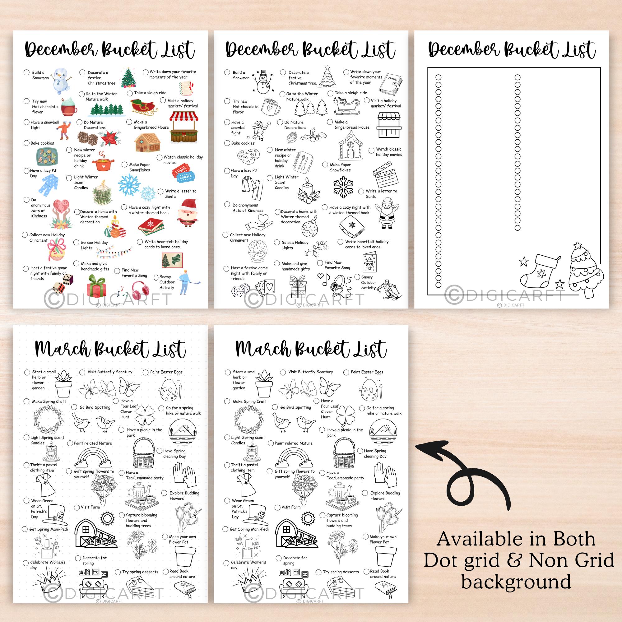 12 Monthly Bucket List Bullet Journal Bundle,monthly to Do List ...