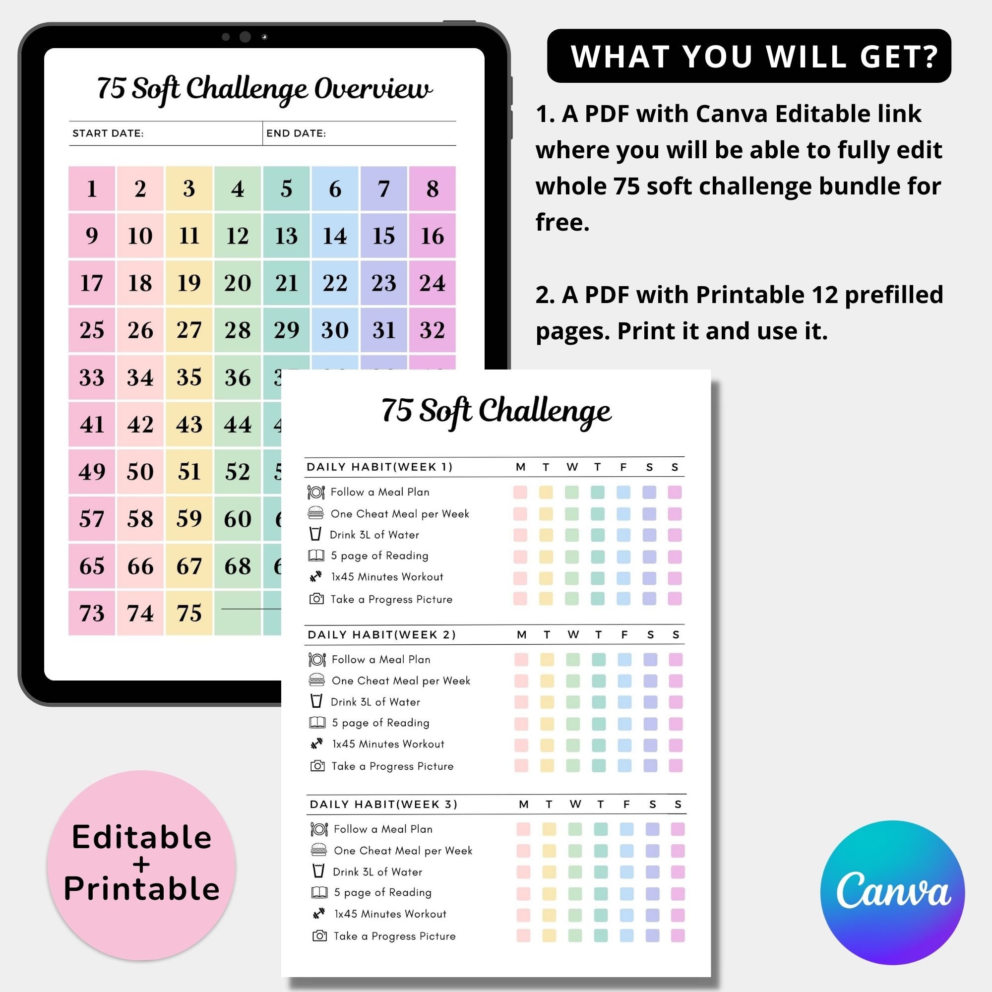 75 Soft Challenge Tracker Printable Editablesoft Challenge - Etsy Australia