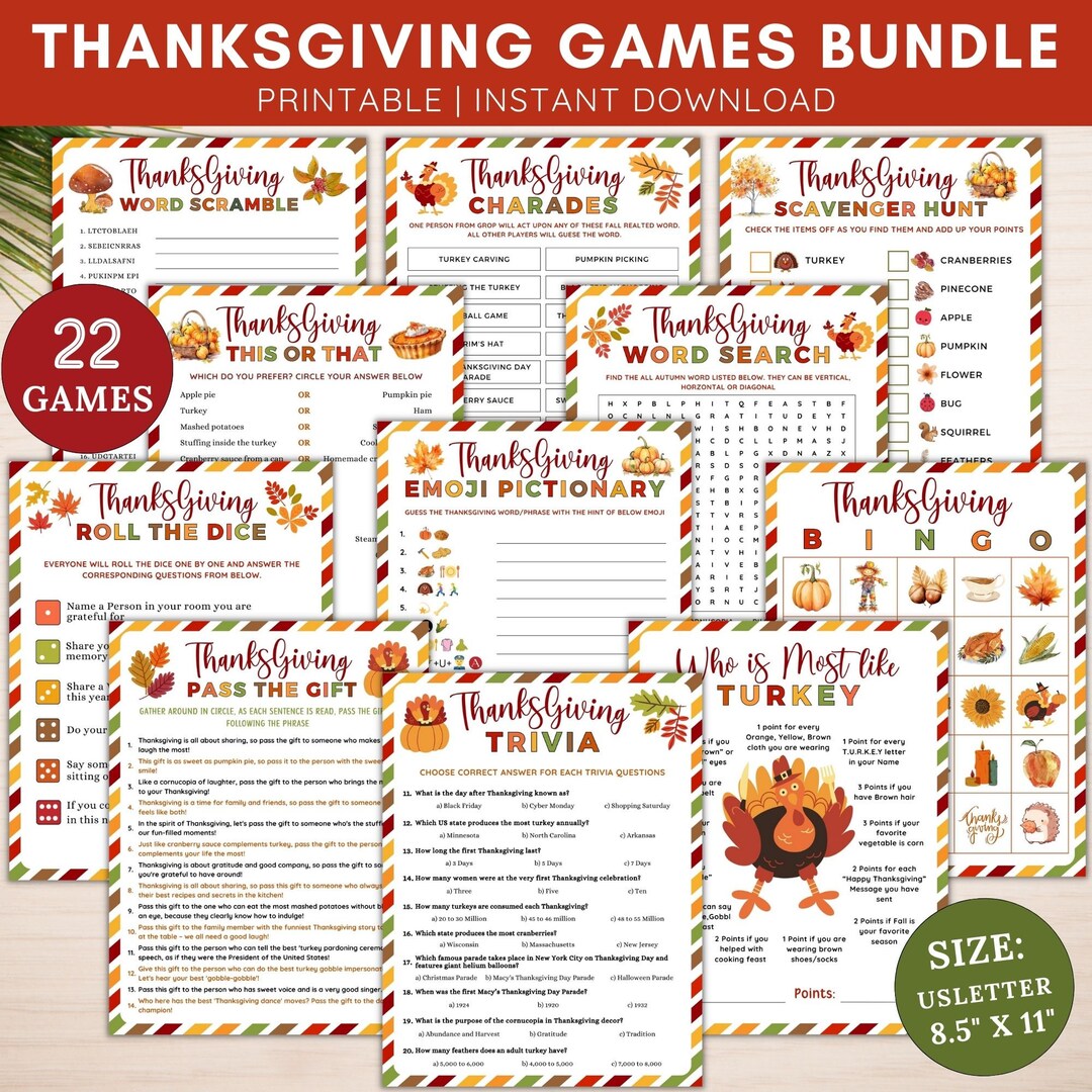 Thanksgiving Games Bundle Printablefriendsgiving Party - Etsy
