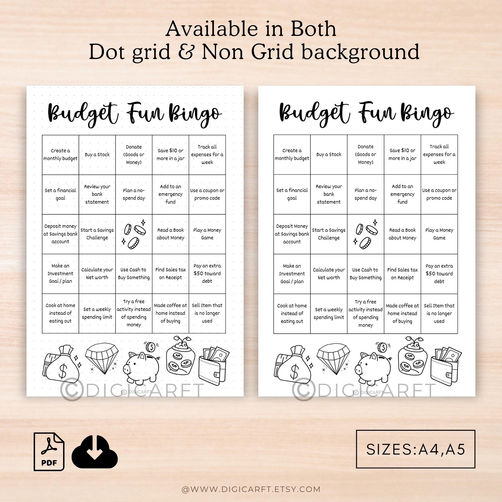 Budget Bingo Game Printable,money Saving Game,finance Bingo Card,budget ...