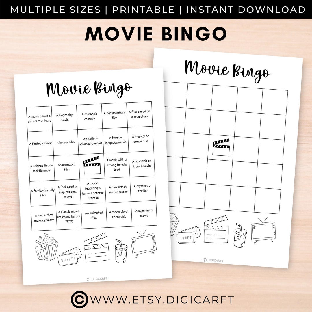 Movie Bingo Game Printable,a5 Bullet Journals Pages,favorite Movie ...
