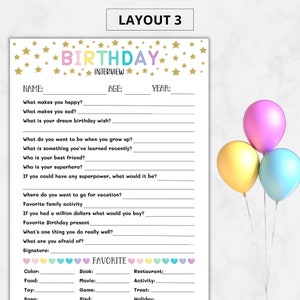 Printable Birthday Interview Kids Birthday Interview Form Printable ...