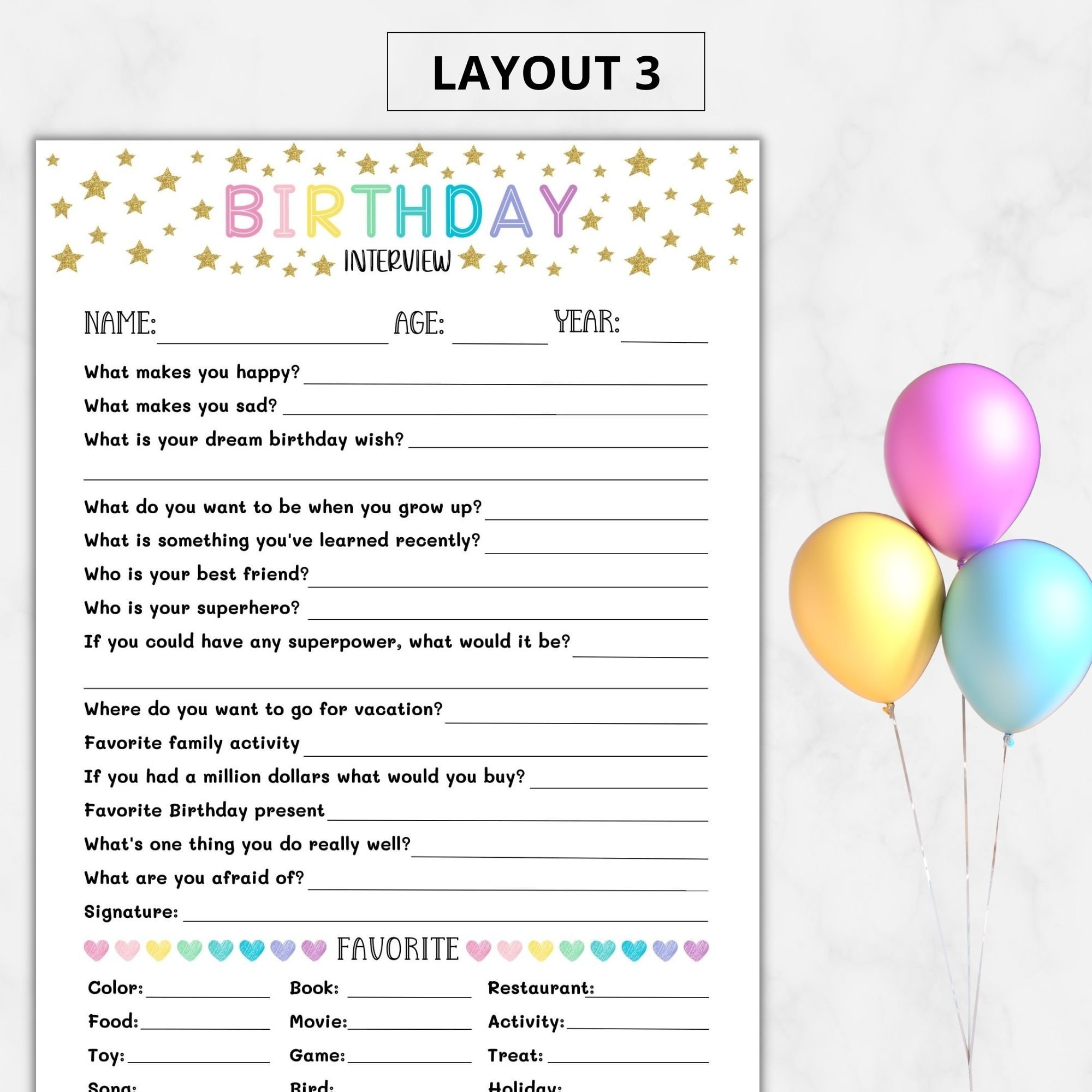 Printable Birthday Interview Kids Birthday Interview Form Printable ...