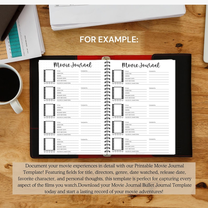 Movie Journal Template Printable,movie Tracker Log Digital,a5 Bullet ...