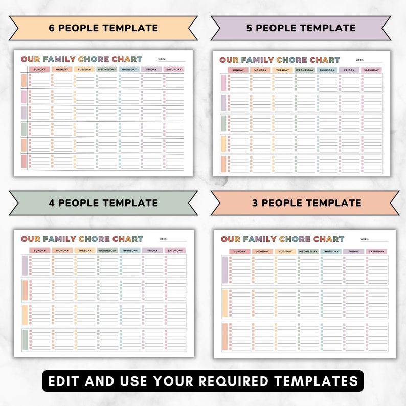 Editable Family Chore Chart: Weekly Planner, Canva Template (digital ...
