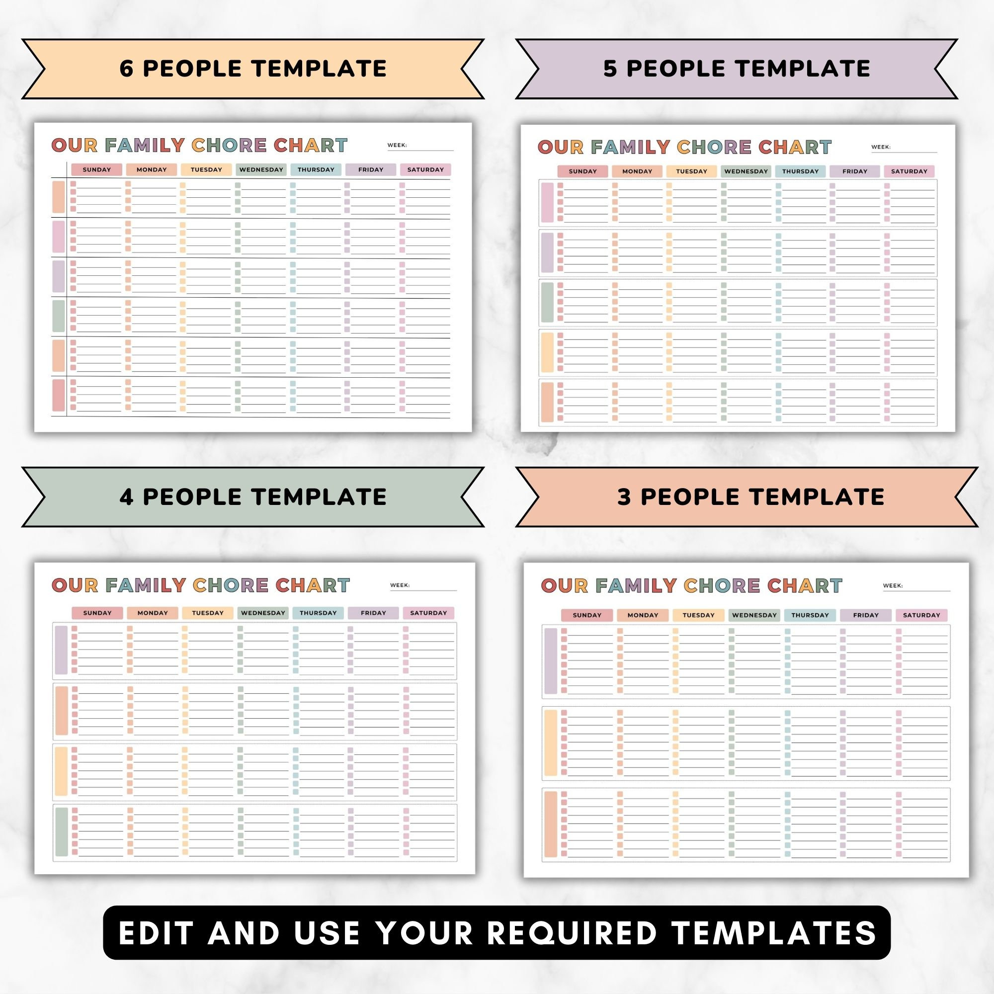 Editable Family Chore Chart: Weekly Planner, Canva Template (digital ...