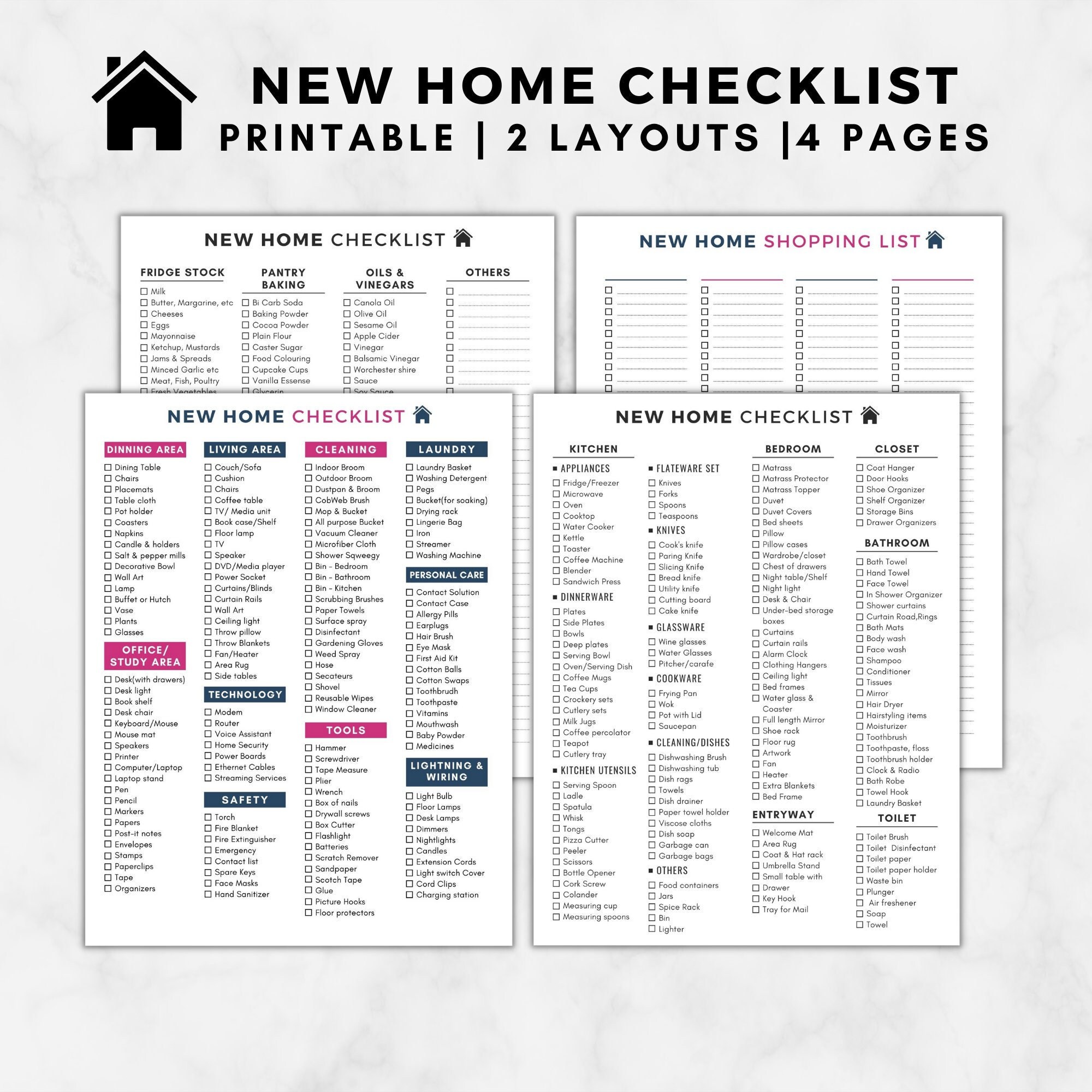 New Home Essentials Checklist New Home Checklist - Etsy UK