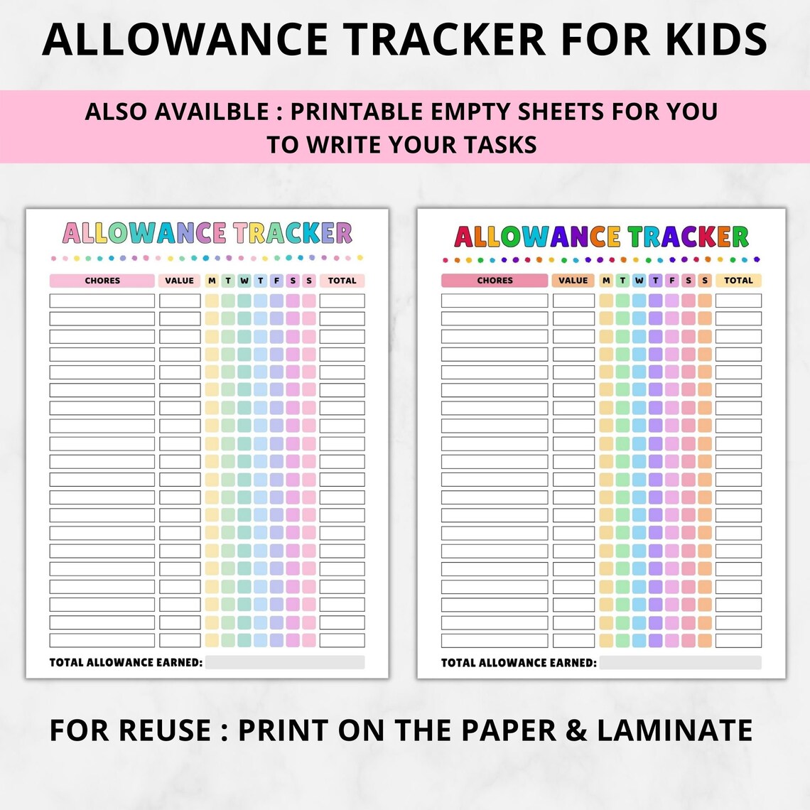 Editable Allowance Tracker for Kidsprintable Allowance Chore - Etsy