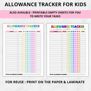Editable Allowance Tracker for Kids,printable Allowance Chore Chart ...