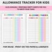 Editable Allowance Tracker for Kids,printable Allowance Chore Chart ...