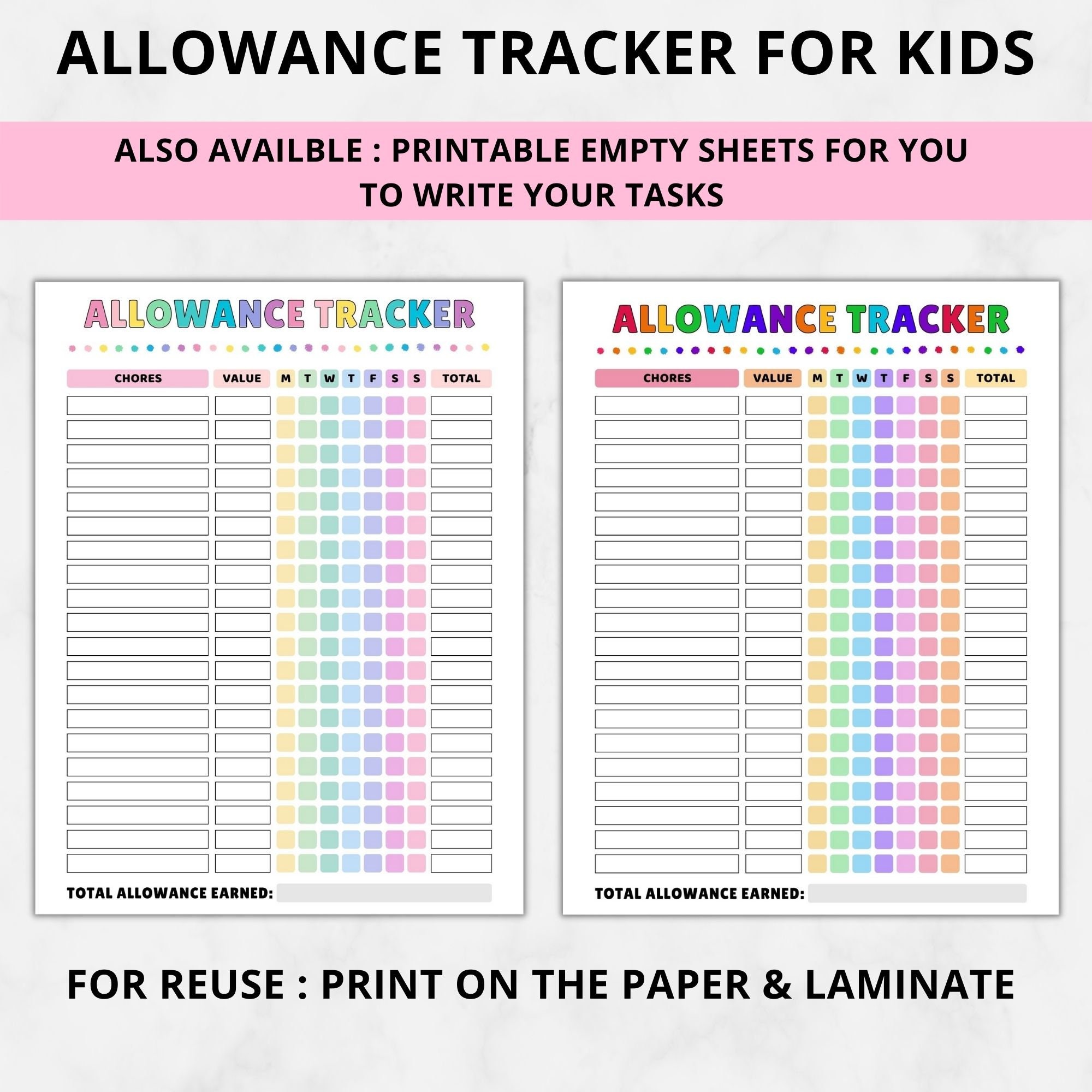 Editable Allowance Tracker for Kidsprintable Allowance Chore - Etsy