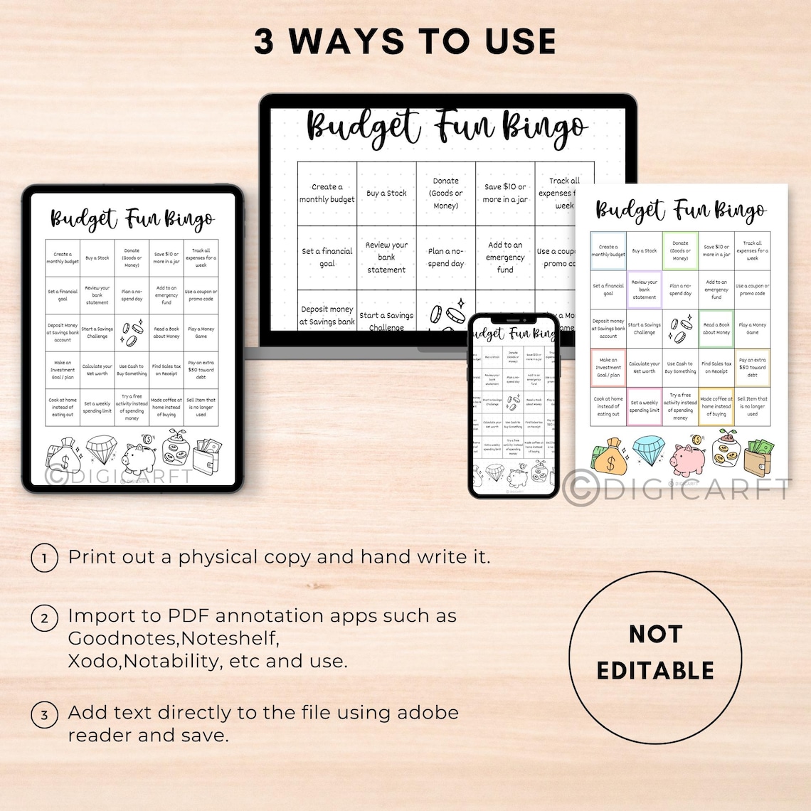 Budget Bingo Game Printable,money Saving Game,finance Bingo Card,budget ...