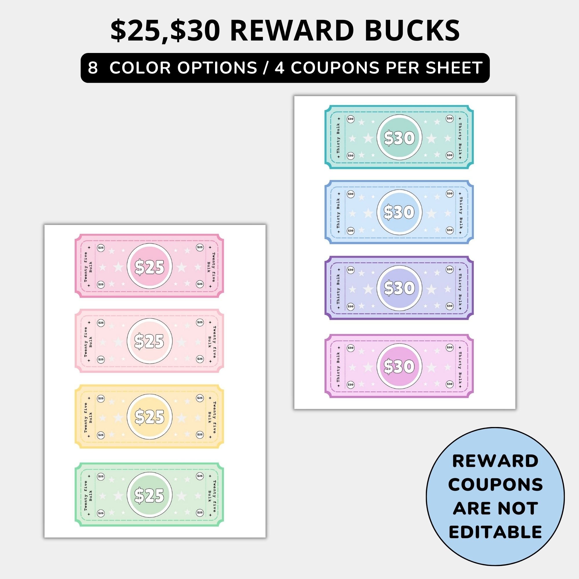 Editable Kids Reward Bucks and Chart,reward Coupons for Kids,mom Bucks ...