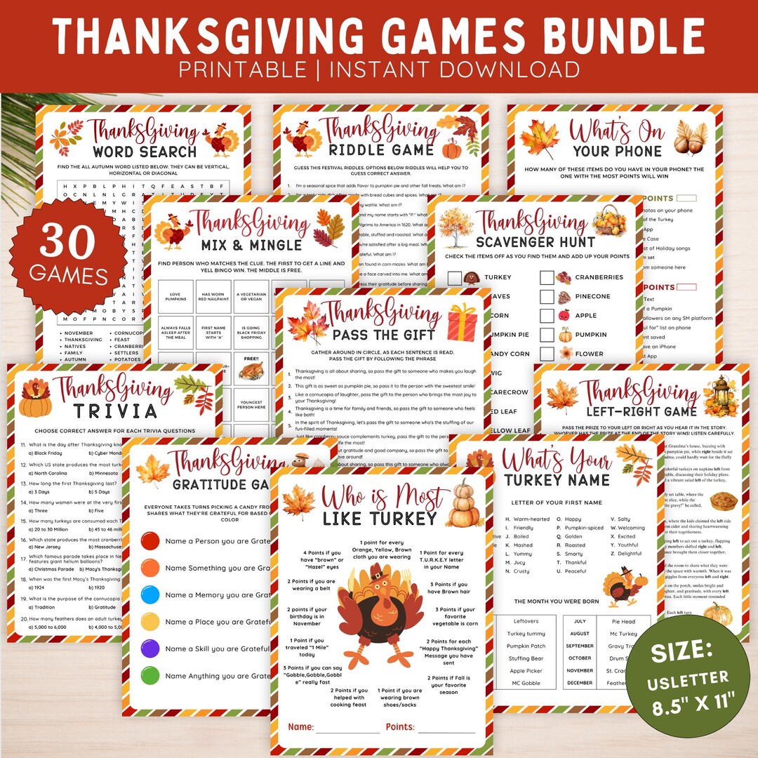 Thanksgiving Games Bundle Printable,friendsgiving Party Game ...