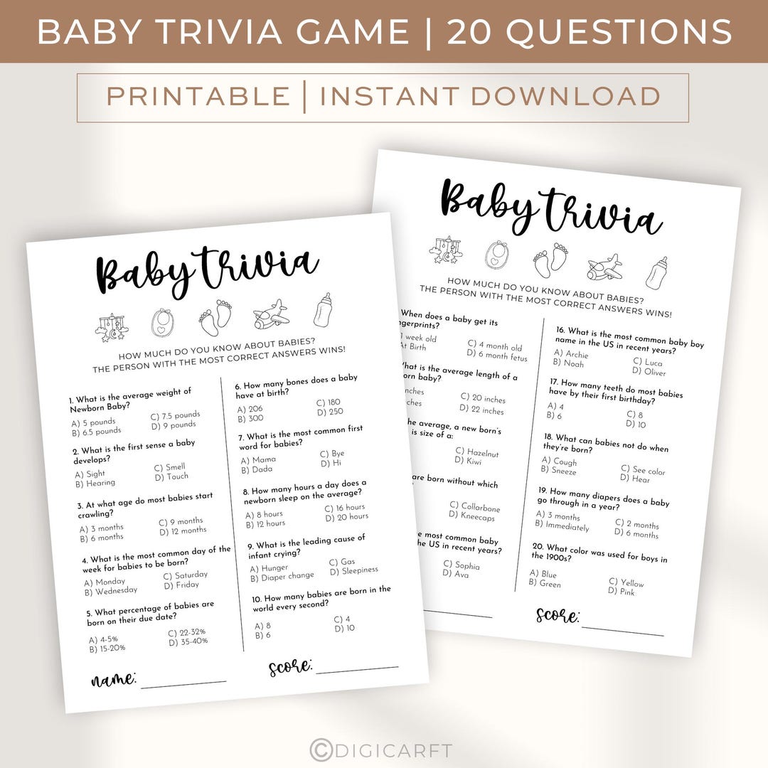 Baby Shower Trivia Cute Games Printable,digital Baby Shower Activity ...