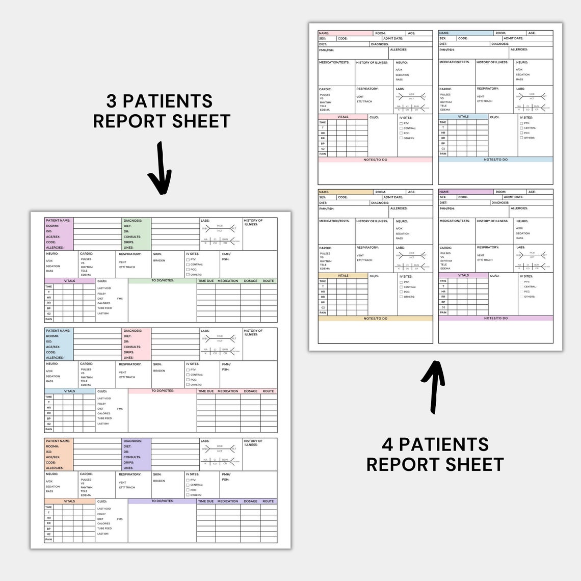 Nursing Report Sheet Multiple Patients,nurse Report Bundle Pdf,6 ...