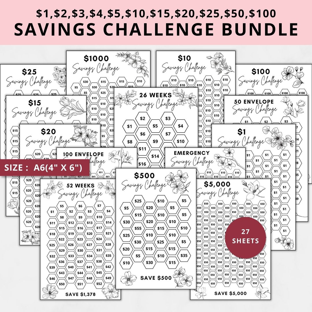 Savings Challenge Bundle A6,money Savings Tracker Binder,mini Saving ...