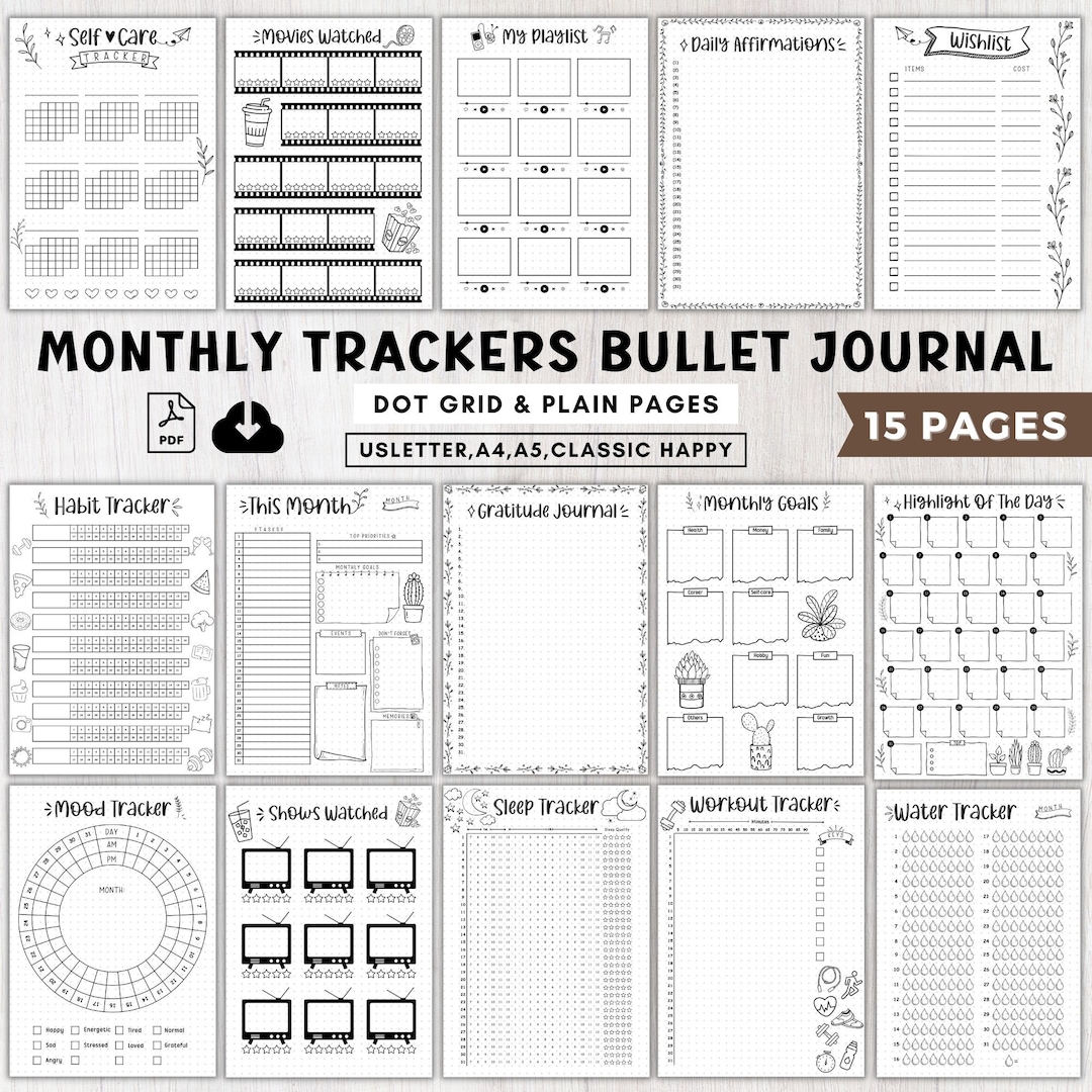 Monthly Trackers Bundle Printable A5 Bullett Journal Pages,this Month ...
